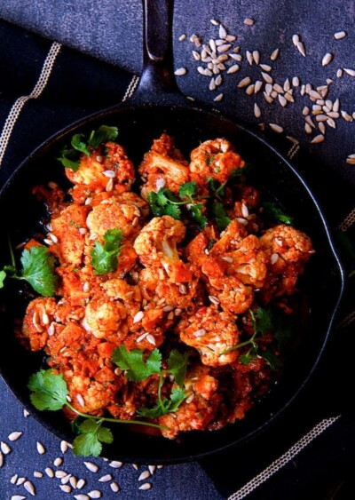 Cauliflower and Sweet Potatoes in Roasted Red Pepper Mole