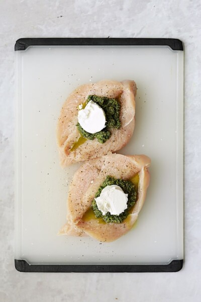 Pesto Goat Cheese-Stuffed Chicken Recipe with Roma Tomatoes