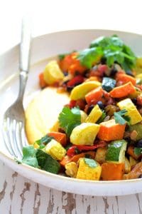 Roasted Vegetable Black Bean Stew Recipe with Polenta