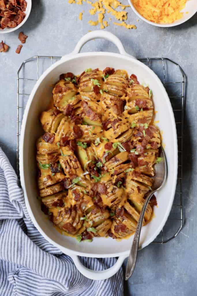 EASY Baby Hasselback Potato Bake with Cheddar and Bacon