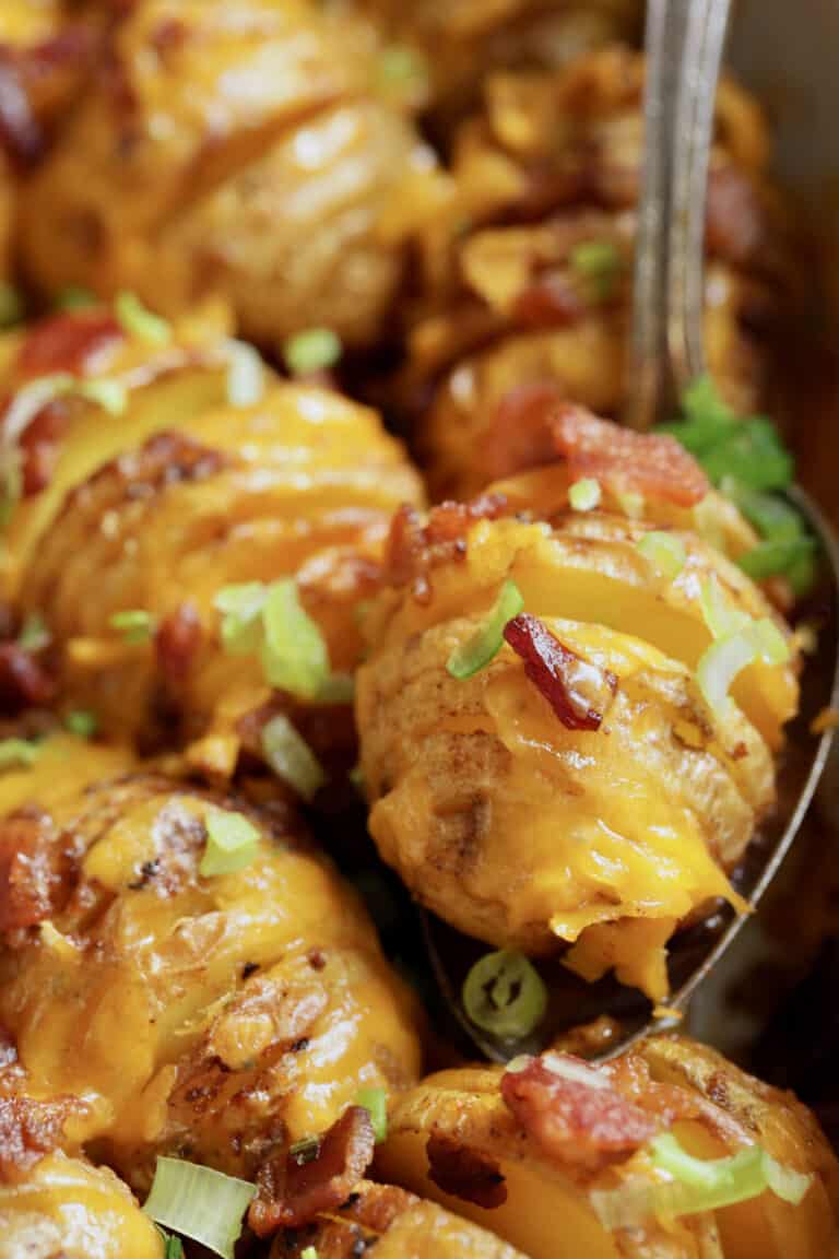 EASY Baby Hasselback Potato Bake with Cheddar and Bacon