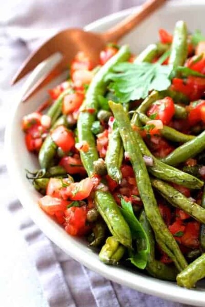 Roasted Green Beans with Tomato Caper Relish