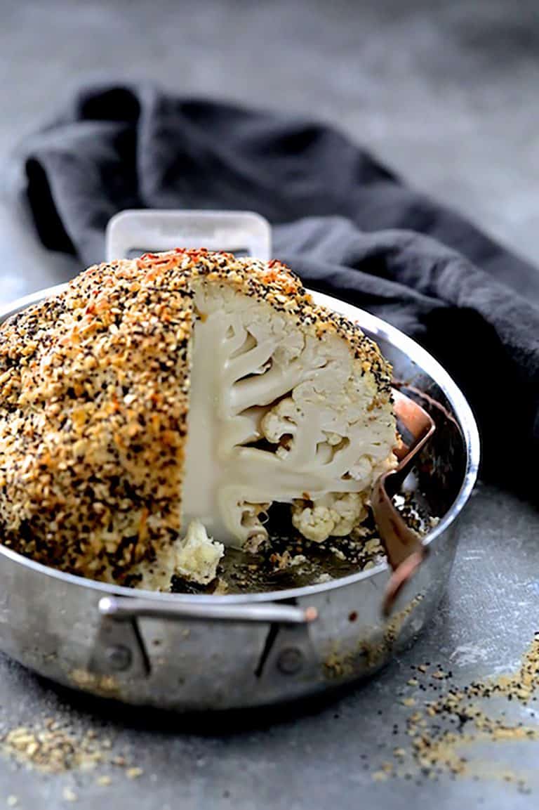 Whole Roasted Cauliflower Recipe with Everything Bagel Spice