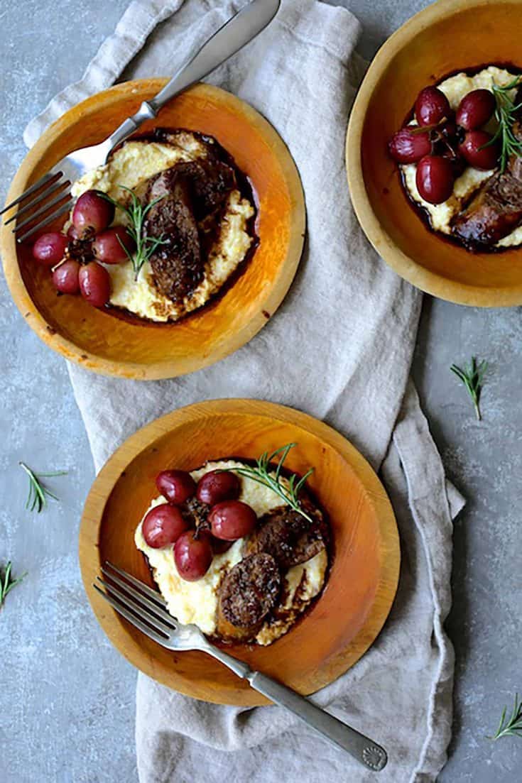 Italian Sausage and Grapes with Goat Cheese Polenta