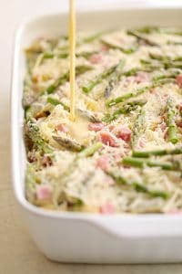 Breakfast Strata Recipe with Asparagus Artichokes Ham & Gruyere