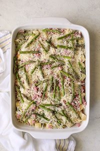 Breakfast Strata Recipe with Asparagus Artichokes Ham & Gruyere