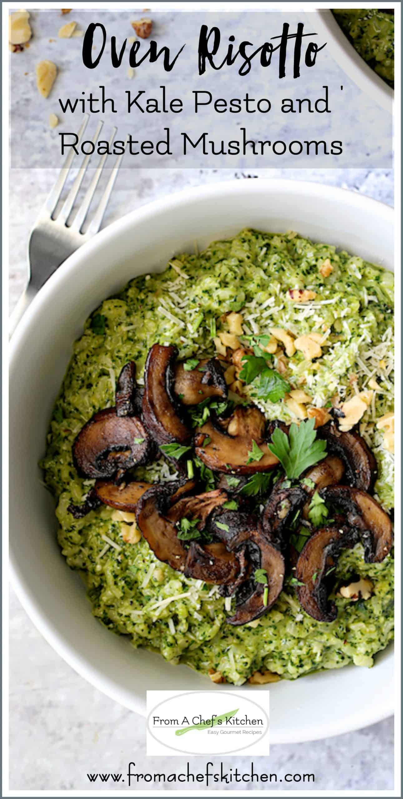 Oven Risotto Recipe with Kale Pesto and Roasted Mushrooms