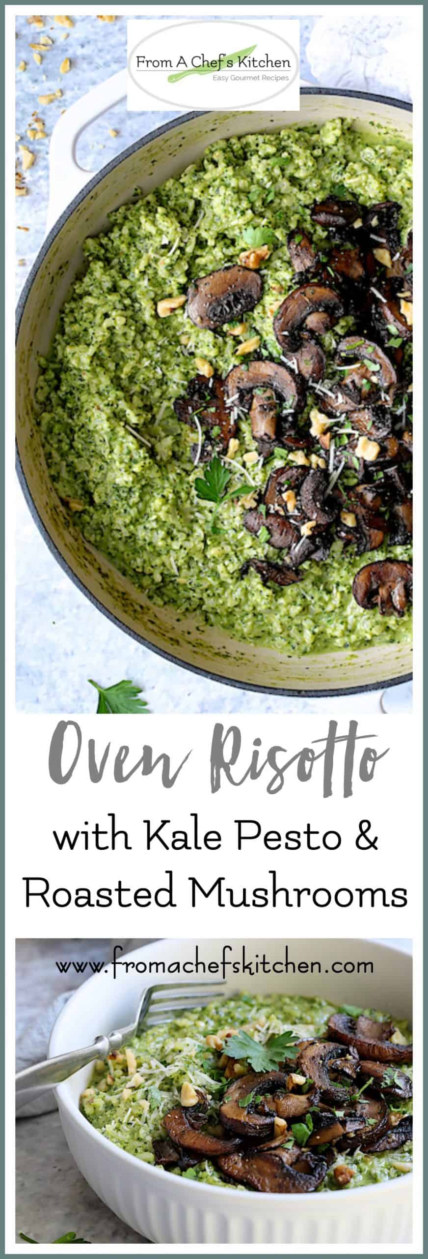 Oven Risotto Recipe with Kale Pesto and Roasted Mushrooms