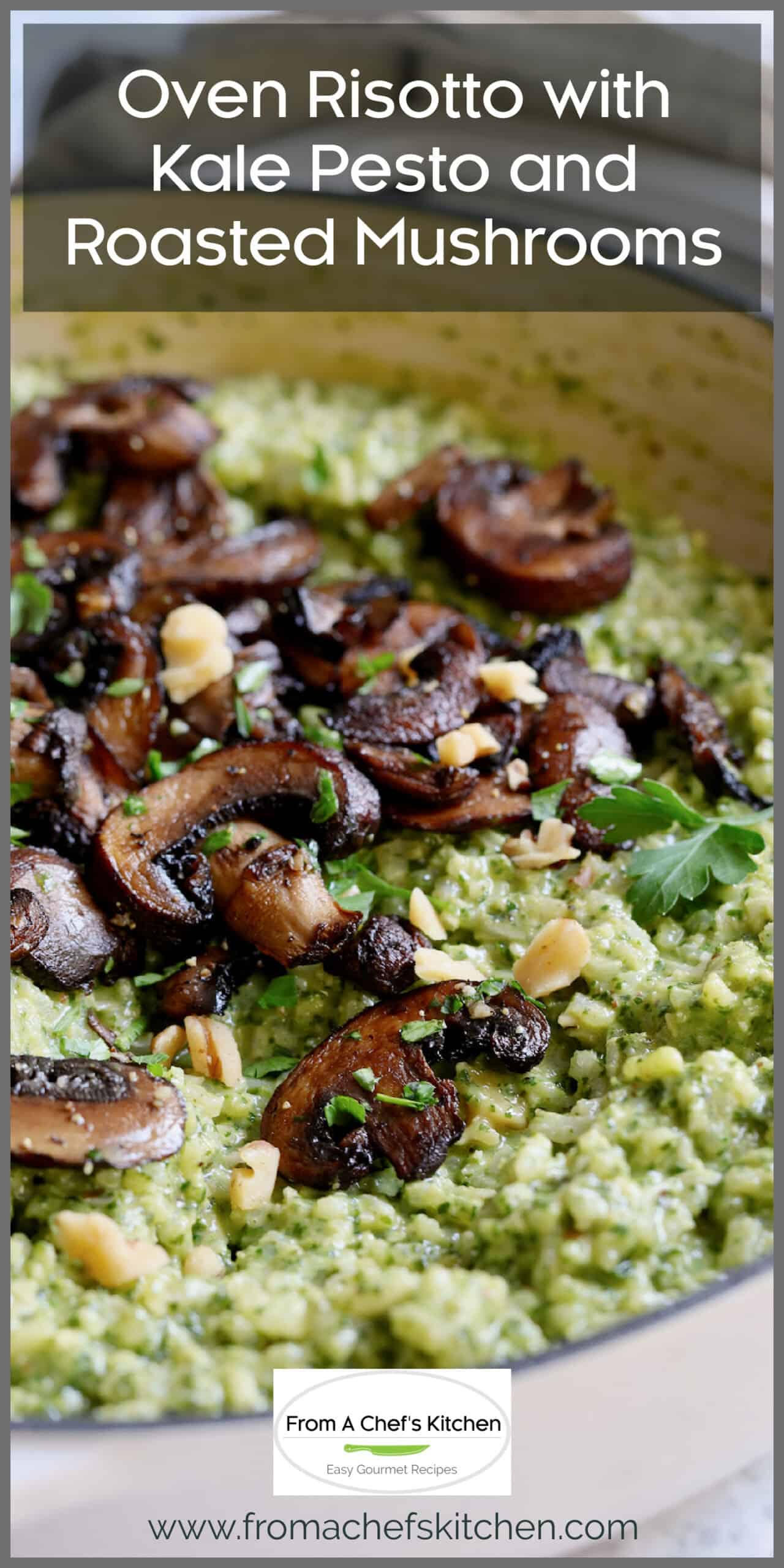 Oven Risotto Recipe with Kale Pesto and Roasted Mushrooms