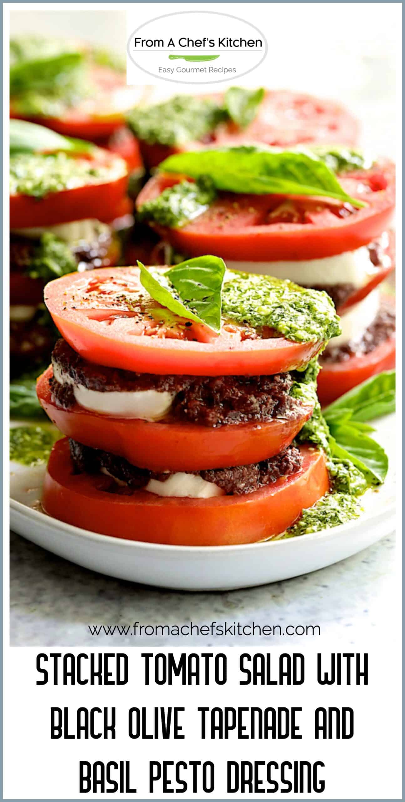 Stacked Tomato Salad Recipe with Basil Pesto Dressing