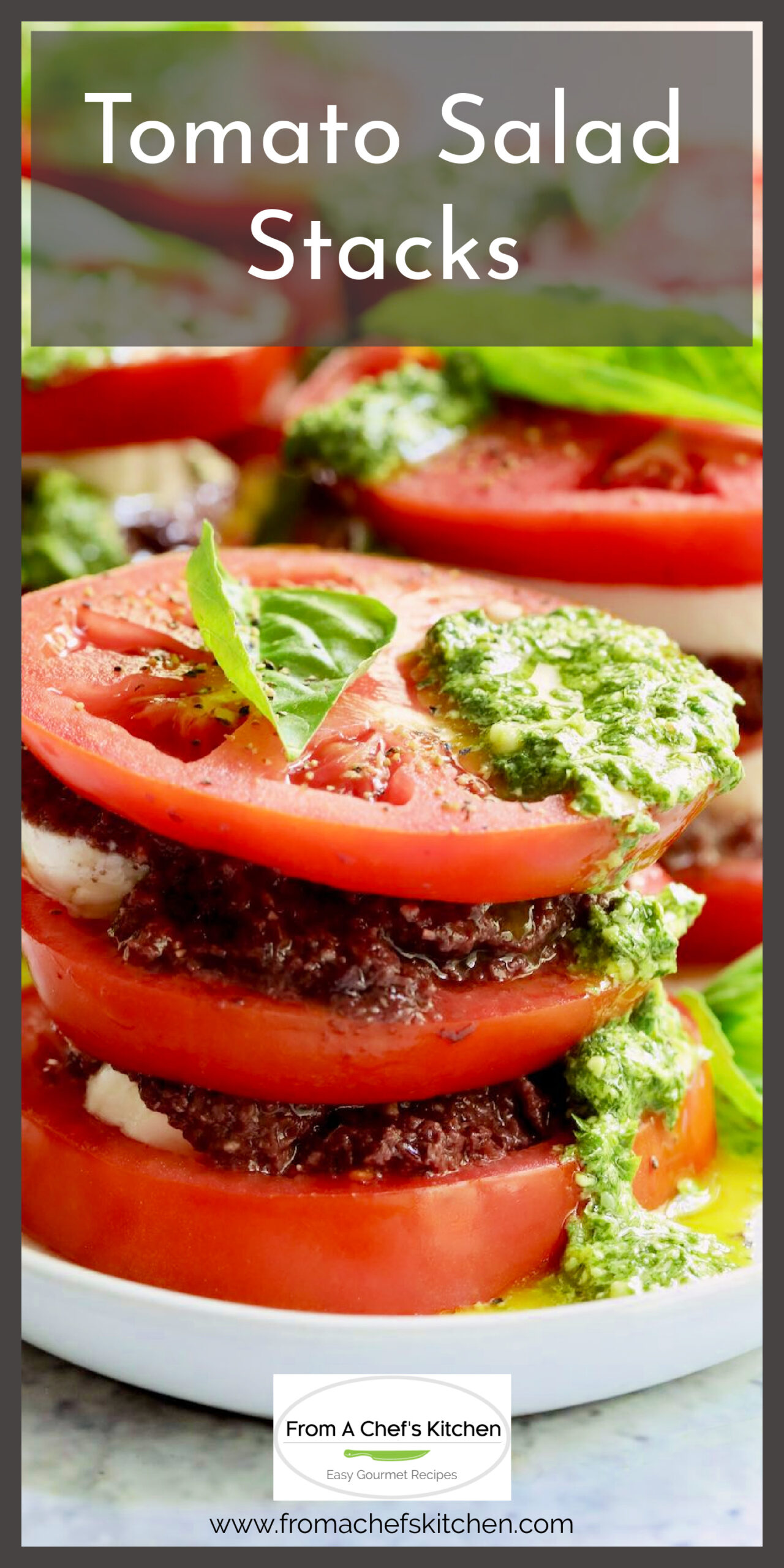 Stacked Tomato Salad Recipe with Basil Pesto Dressing