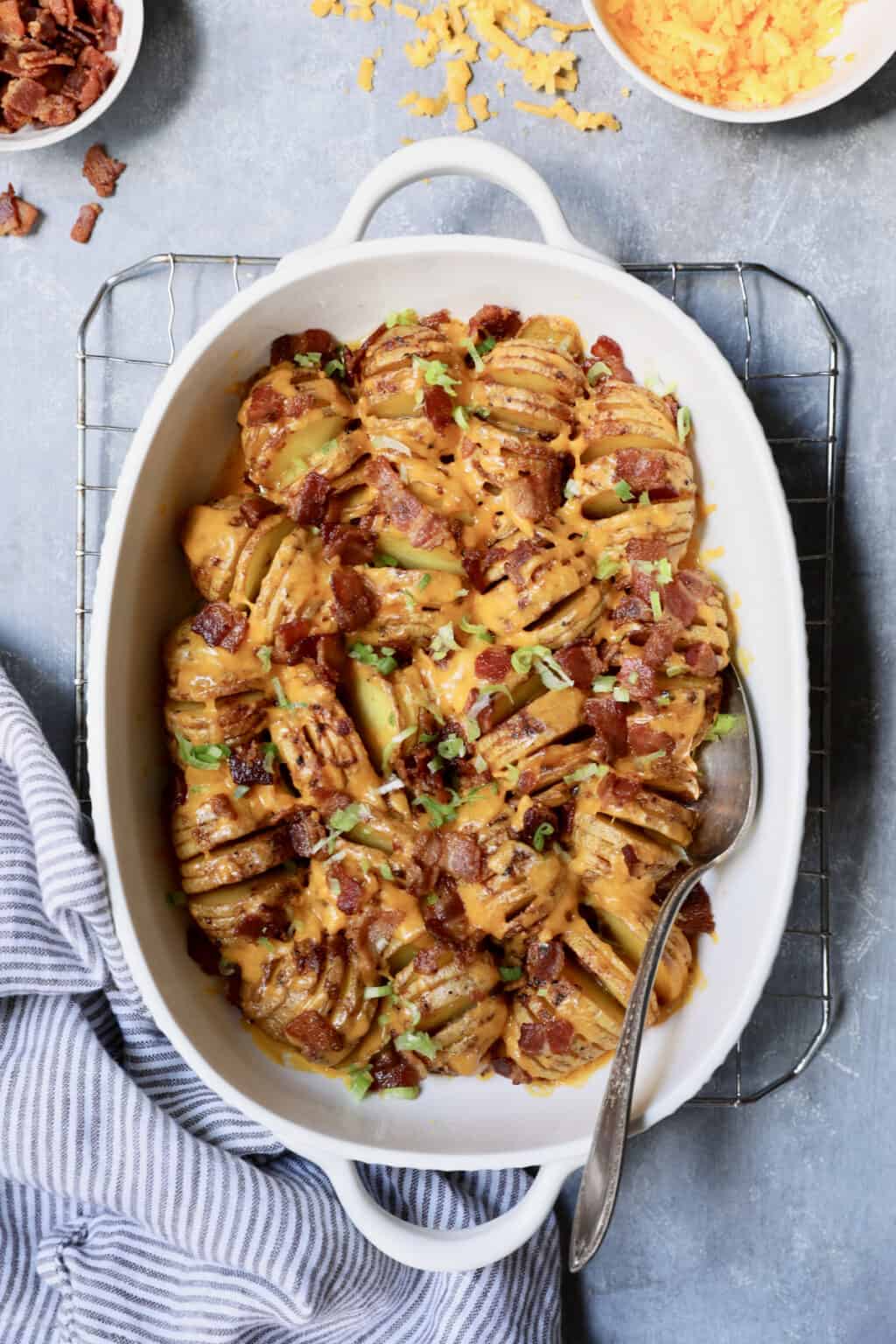 EASY Baby Hasselback Potato Bake with Cheddar and Bacon