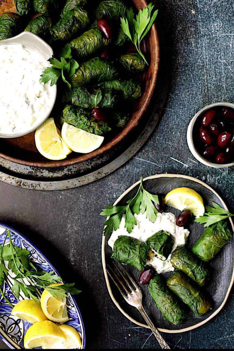 Vegetarian Dolma Recipe for Swiss Chard Leaves with Tzatziki