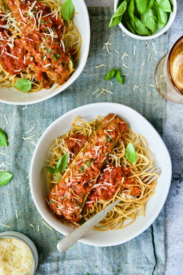 Beef Stuffed Zucchini with Tomato Sauce - From A Chef's Kitchen