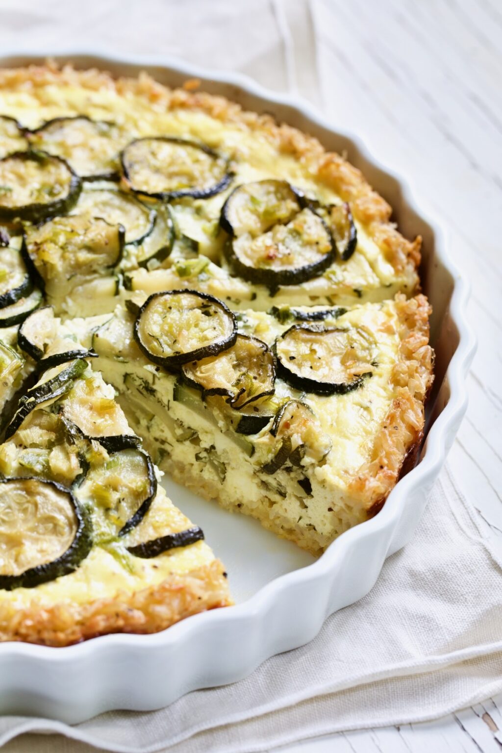 Zucchini Quiche Recipe with Feta Cheese and Brown Rice Crust
