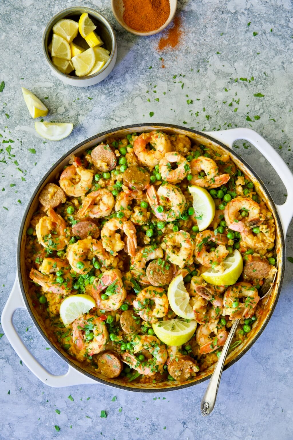Brown Rice Shrimp Paella Recipe with Chorizo