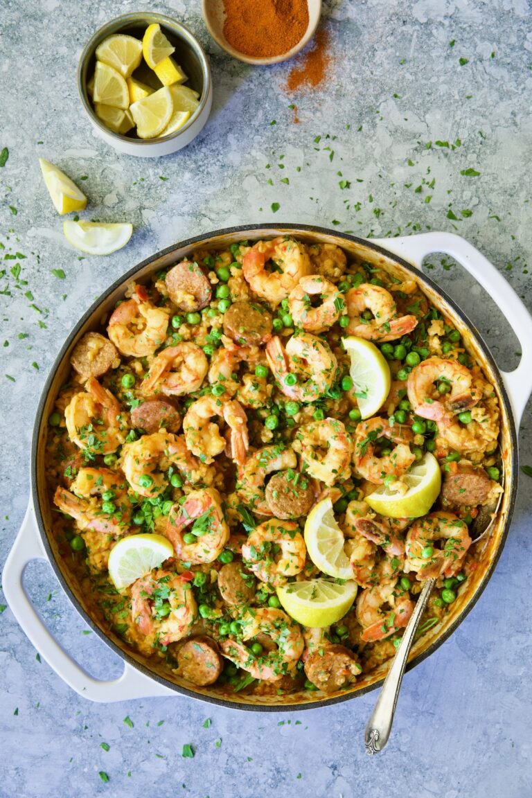 Brown Rice Shrimp Paella Recipe with Chorizo