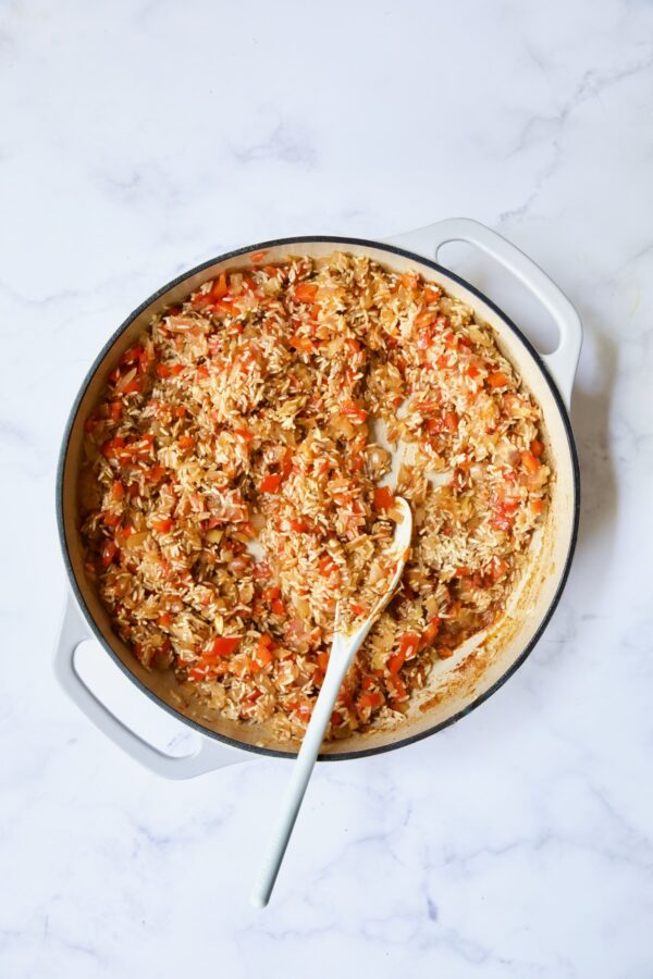 Brown Rice Shrimp Paella Recipe with Chorizo