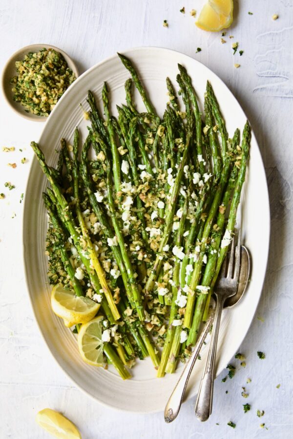 Roasted Asparagus Recipe with Gremolata and Goat Cheese