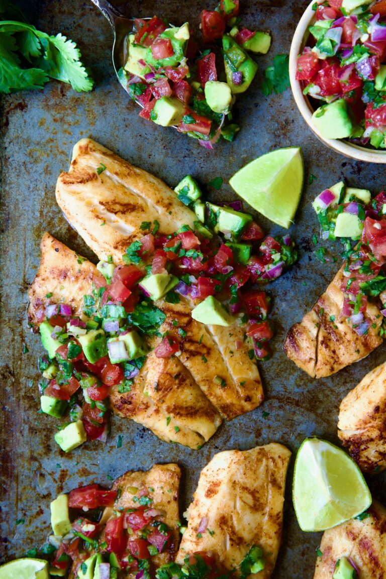 Grilled Tilapia with Tomato Avocado Salsa - EASY and HEALTHY!