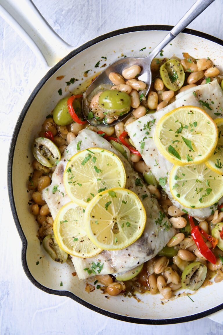 Mediterranean Fish Recipe and White Bean Skillet