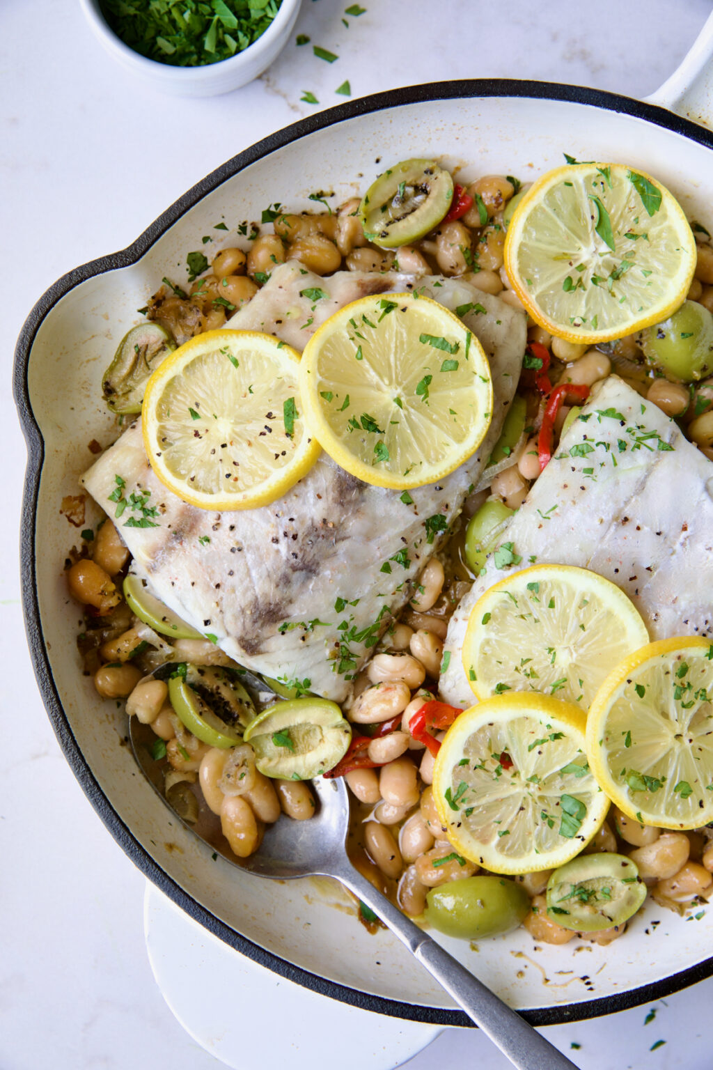Mediterranean Fish Recipe and White Bean Skillet