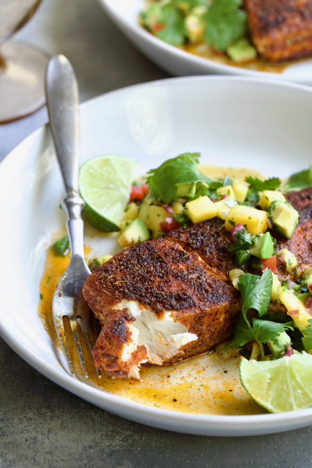 Blackened Halibut Recipe with Mango and Avocado Salsa