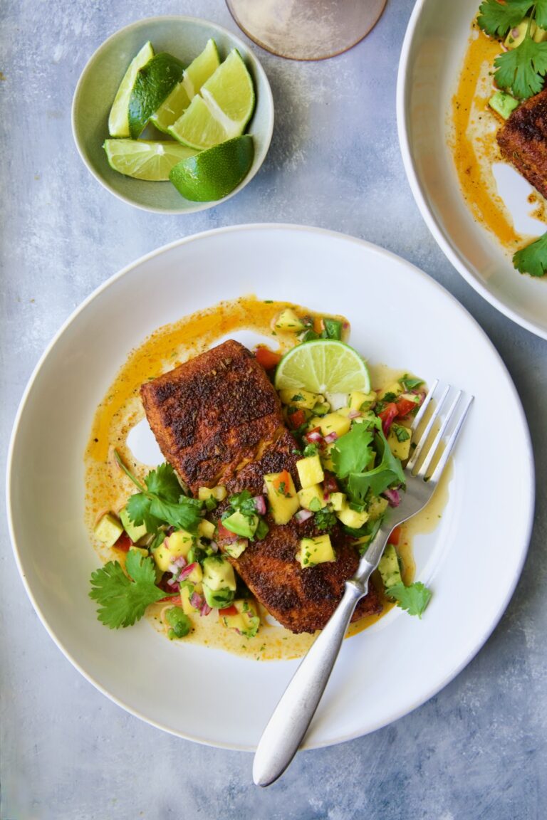 Blackened Halibut Recipe with Mango and Avocado Salsa