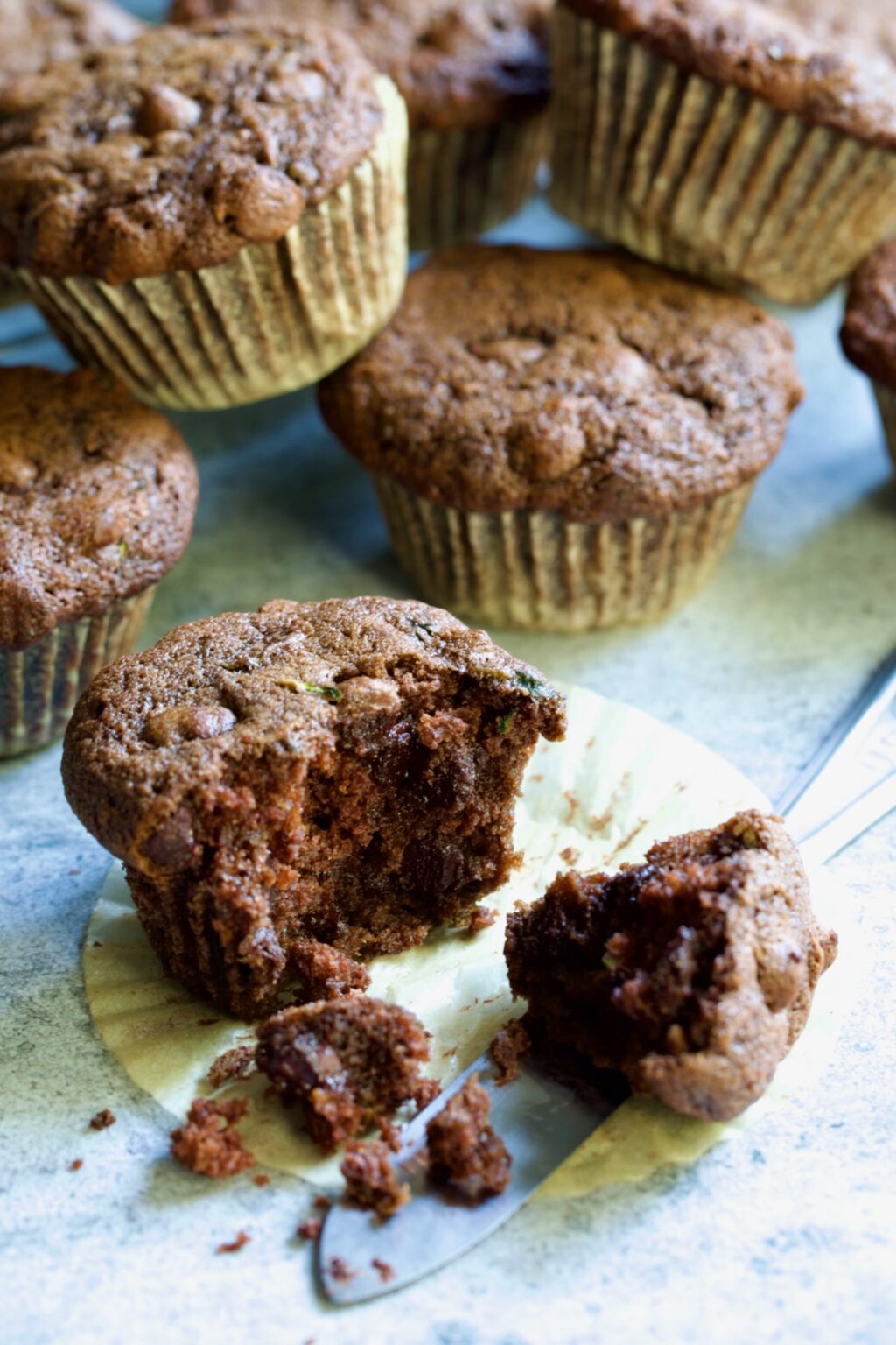 Moist and Decadent Chocolate and Zucchini Muffins