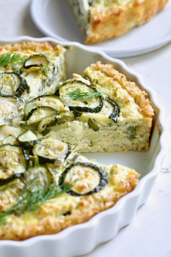 Zucchini Quiche Recipe with Feta Cheese and Brown Rice Crust