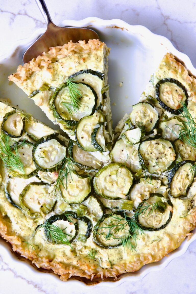 Zucchini Quiche Recipe with Feta Cheese and Brown Rice Crust