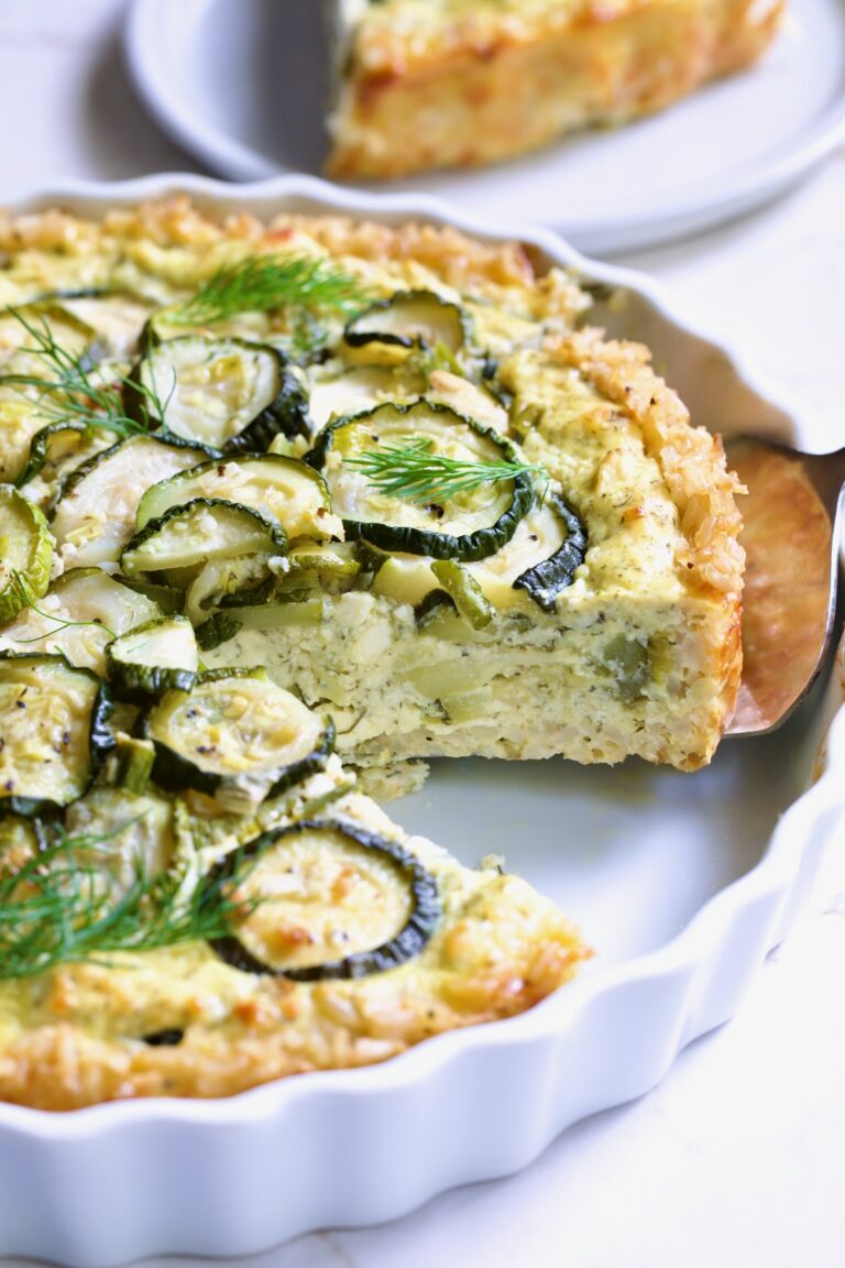 Zucchini Quiche Recipe with Feta Cheese and Brown Rice Crust