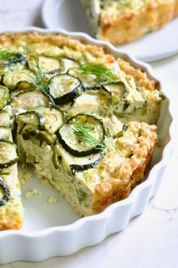 Zucchini Quiche Recipe with Feta Cheese and Brown Rice Crust