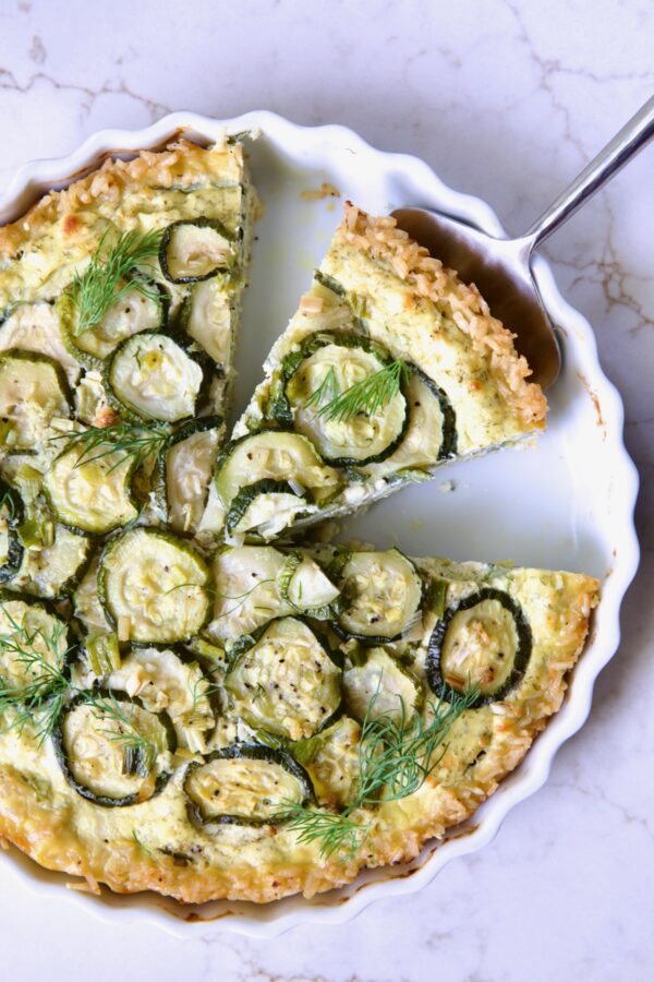 Zucchini Quiche Recipe with Feta Cheese and Brown Rice Crust