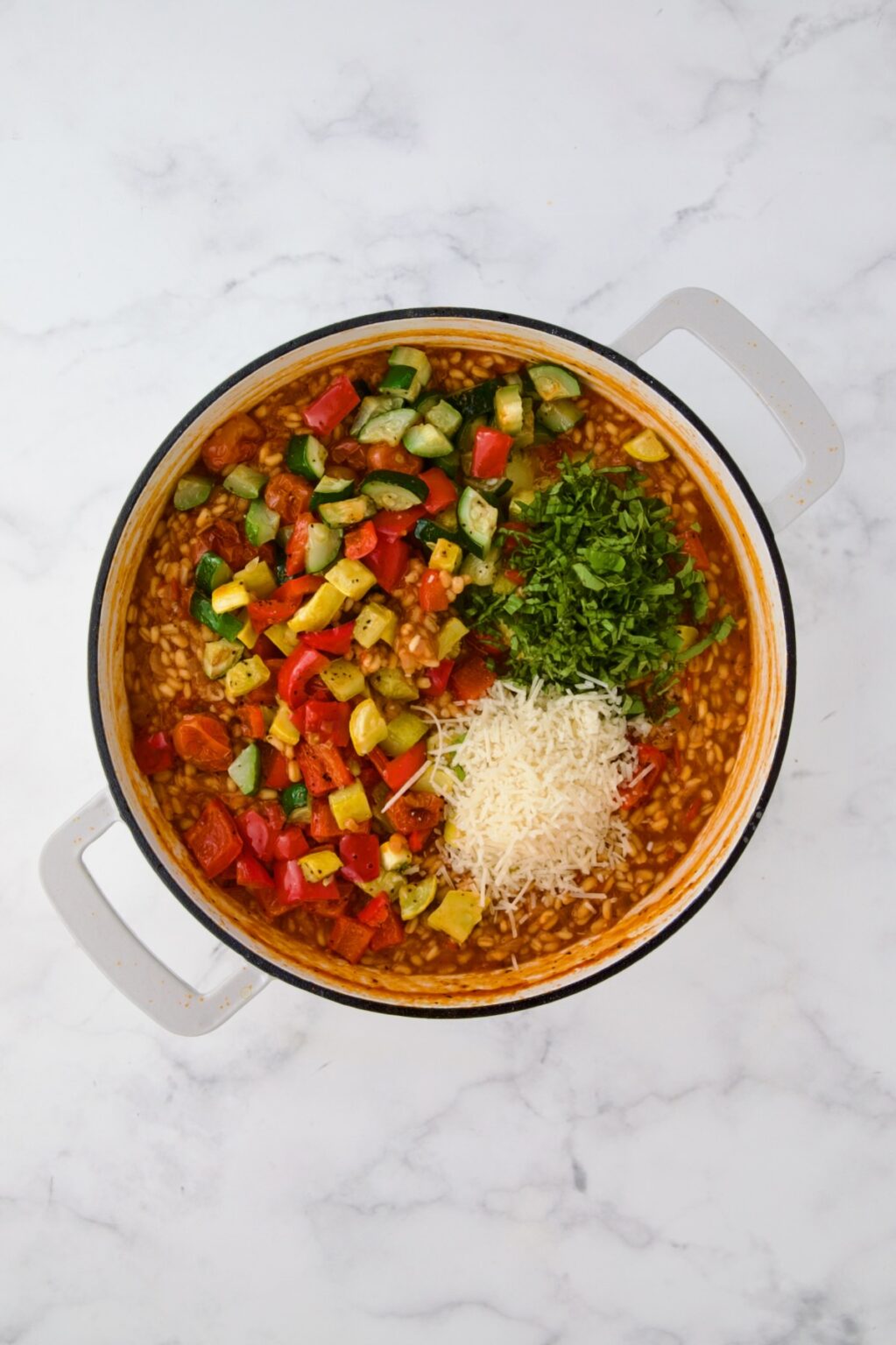 Barley Vegetable Risotto with Late Summer Vegetables