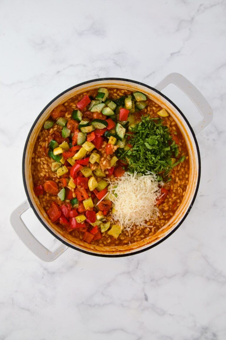 Barley Vegetable Risotto with Late Summer Vegetables