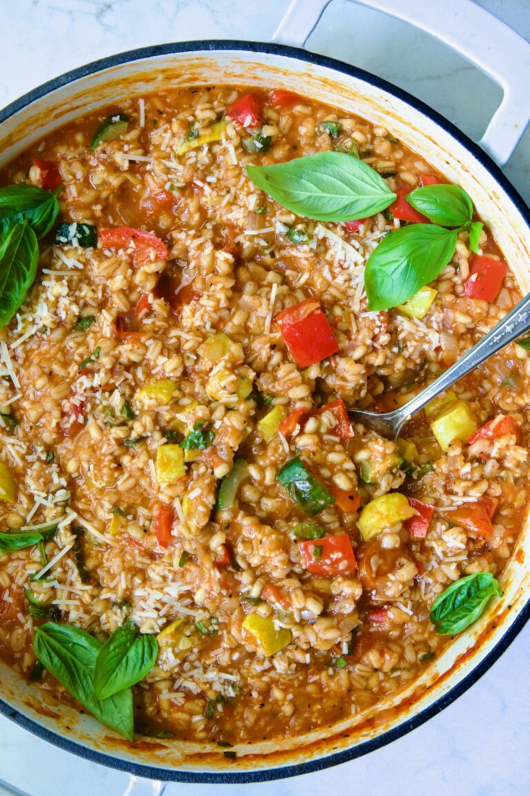 Barley Vegetable Risotto with Late Summer Vegetables