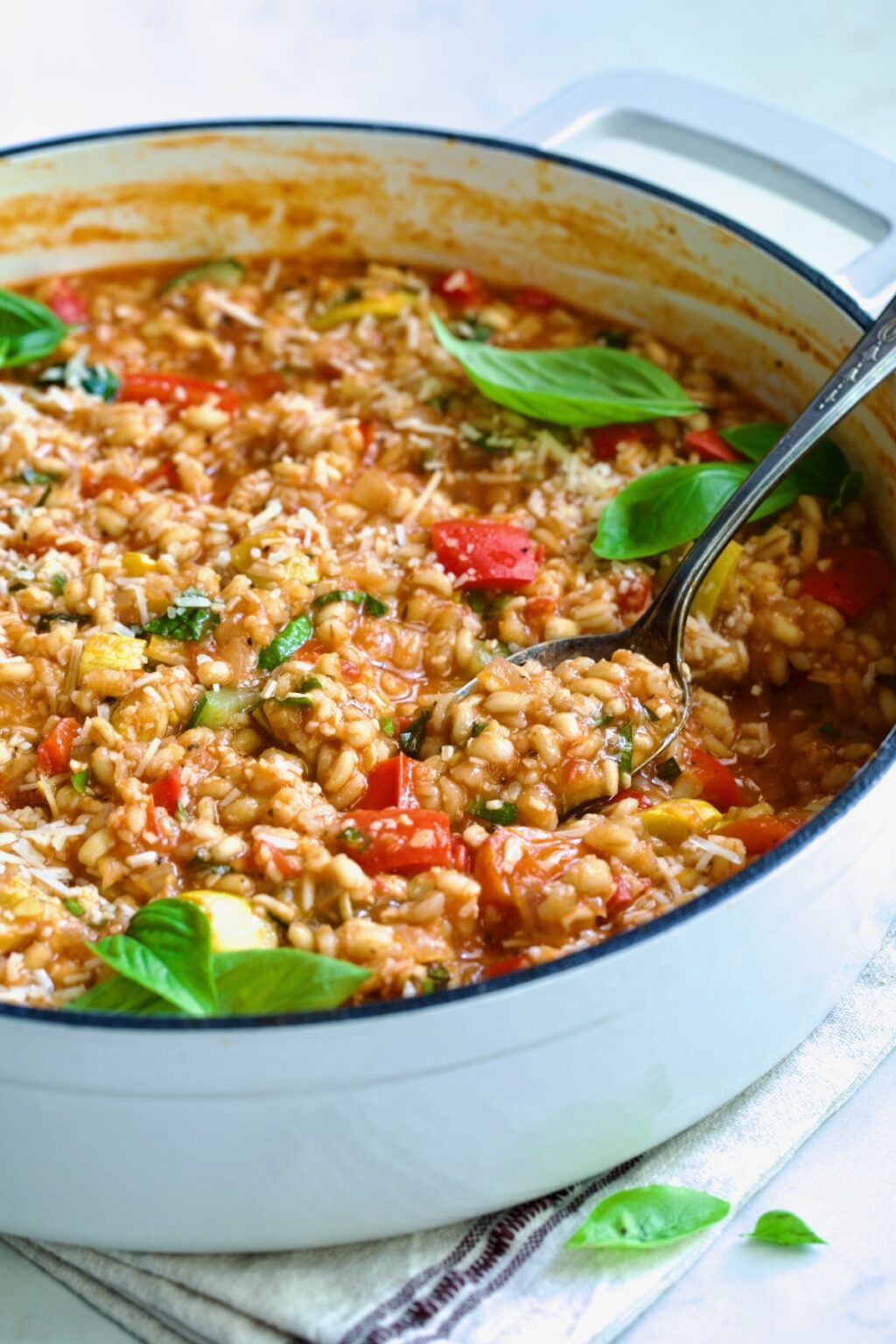 Barley Vegetable Risotto with Late Summer Vegetables
