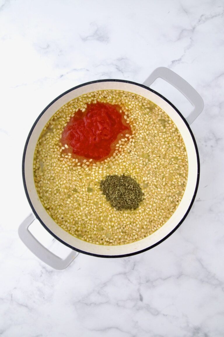 Barley Vegetable Risotto with Late Summer Vegetables